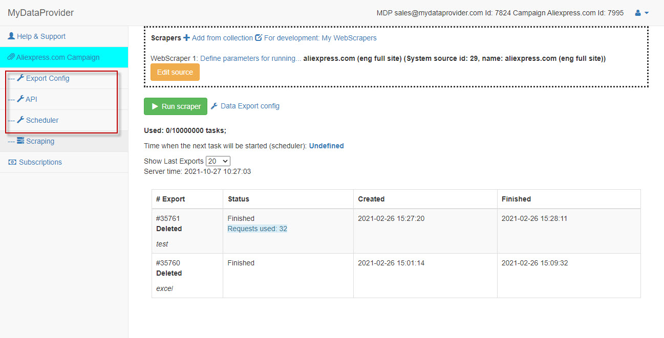 New interface at our web scraping service